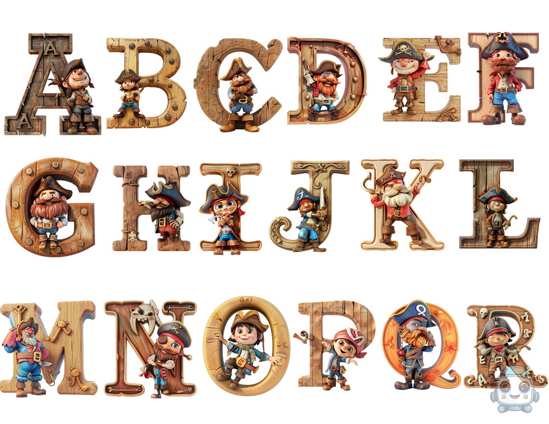 Watercolor Pirate Alphabet Clipart, PNG Digital Files on Transparent ...