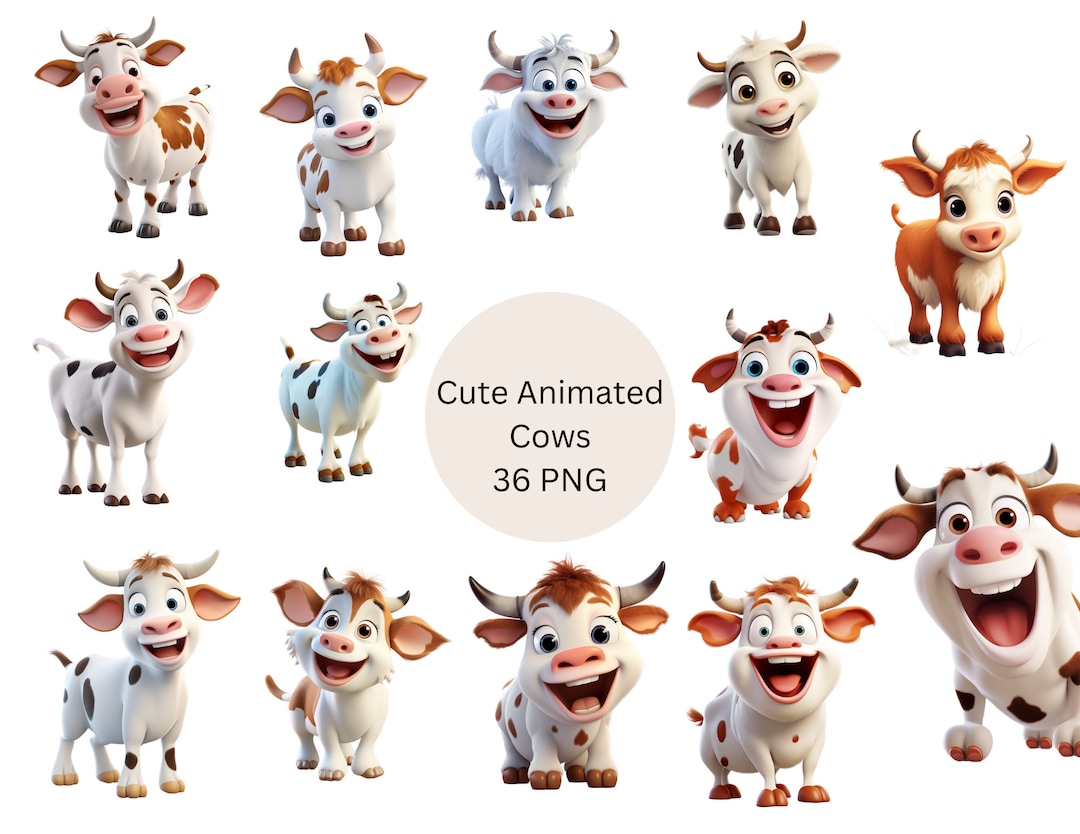 Cute Animated Cows Clipart, PNG Transparent Background, High Quality ...