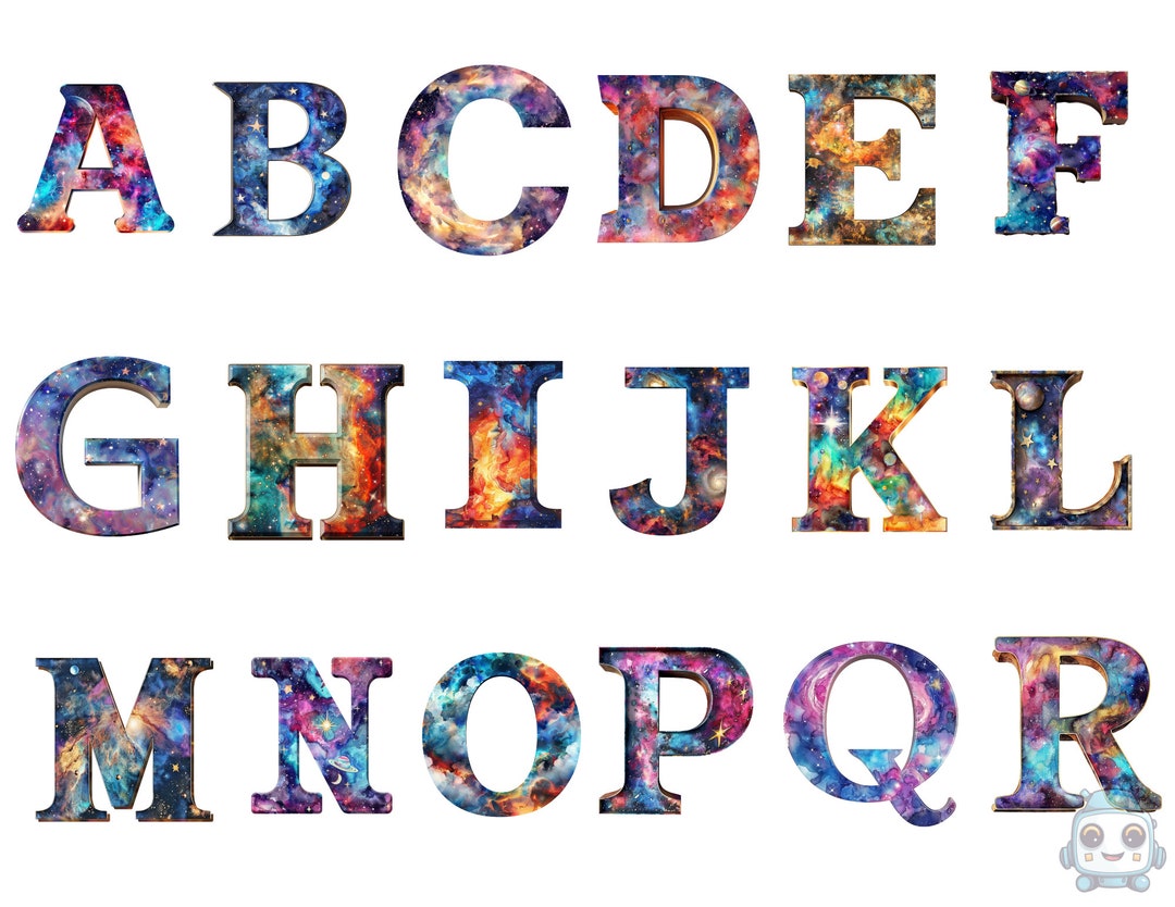 Watercolor Celestial Alphabet Clipart, PNG Individual Images on ...