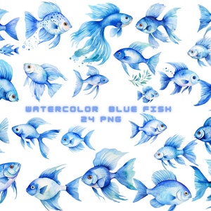 Watercolor Blue Fish Clipart, PNG Digital Files on Transparent ...