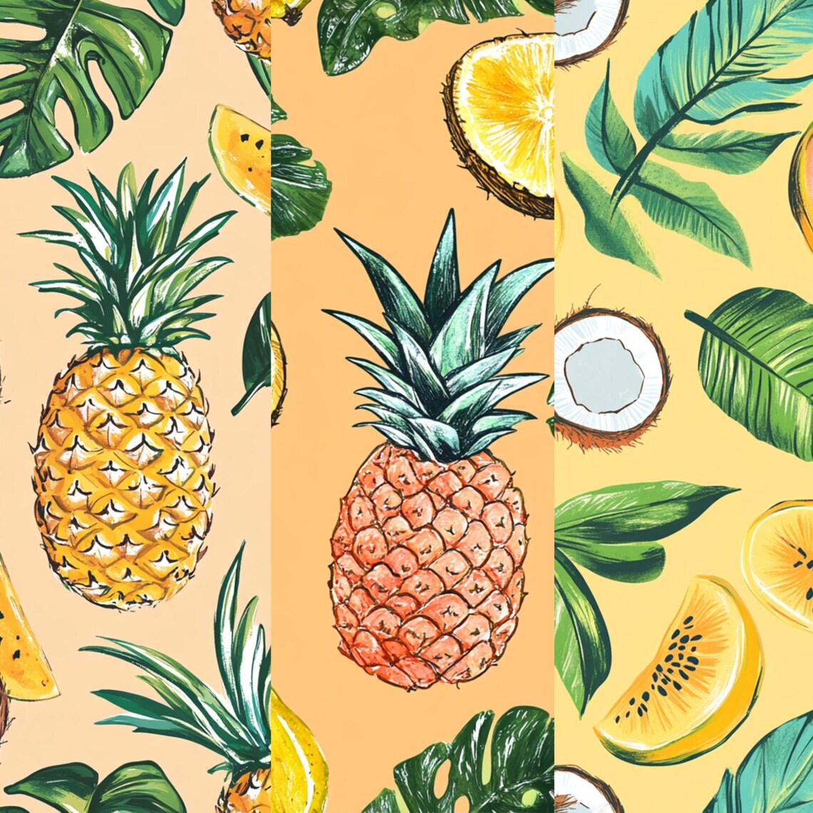 Tropical Fruit Digital Paper – 18 Summer Backgrounds With Pineapples ...