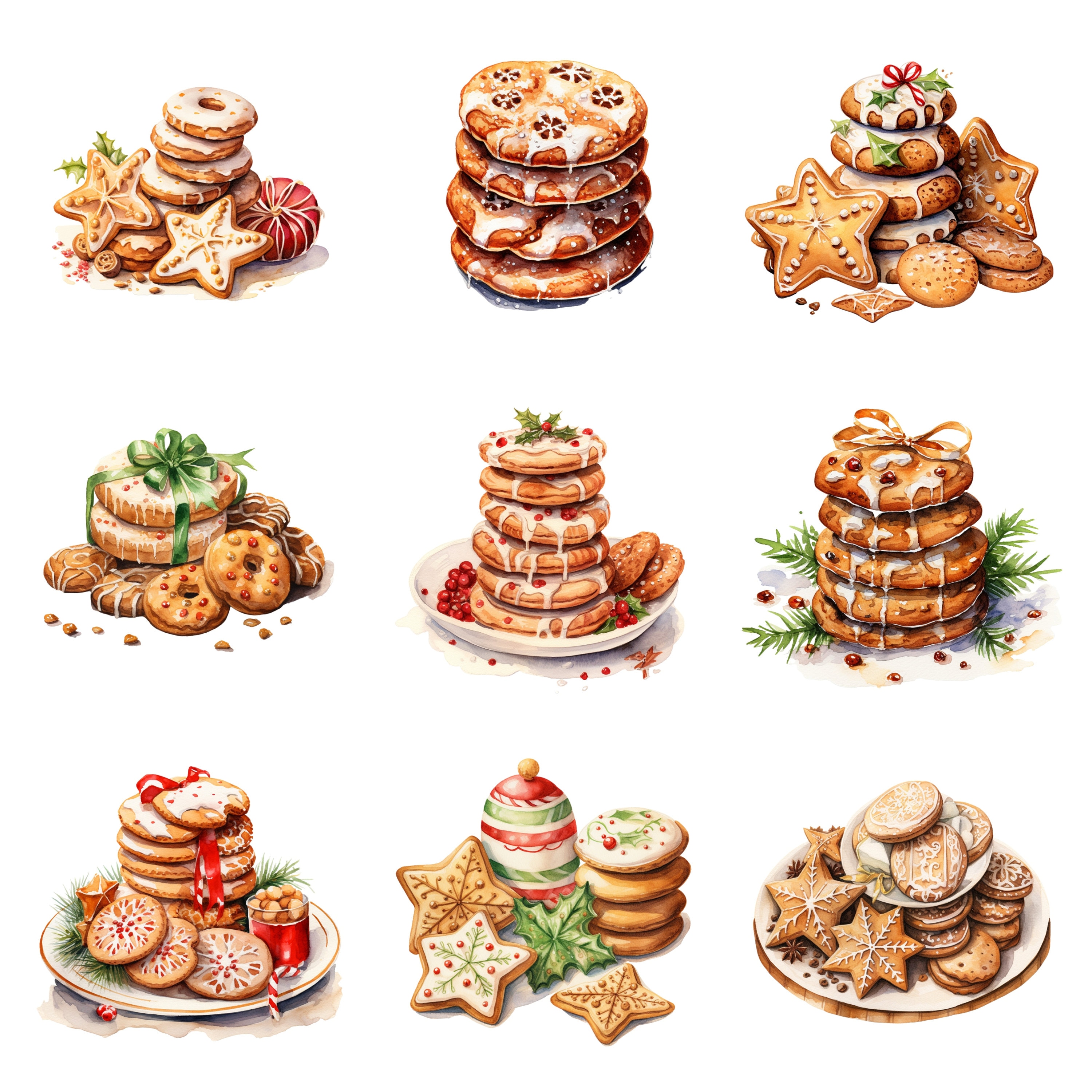 Watercolor Christmas Cookies Clipart PNG Digital Files on - Etsy