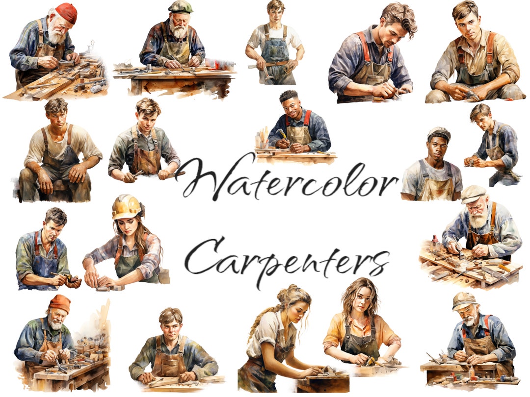 Watercolor Carpenters Clipart, Carpenter Life, PNG Digital Files on a ...