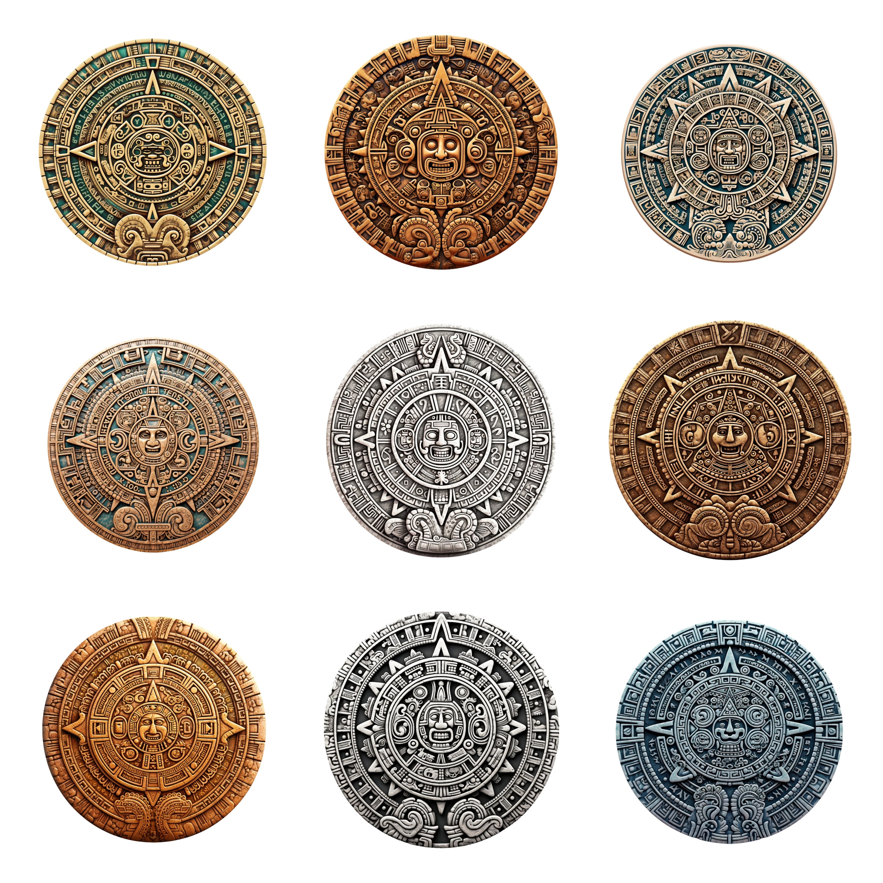30 Aztec Sun Stones Watercolor Clipart, History Clipart, PNG Individual ...
