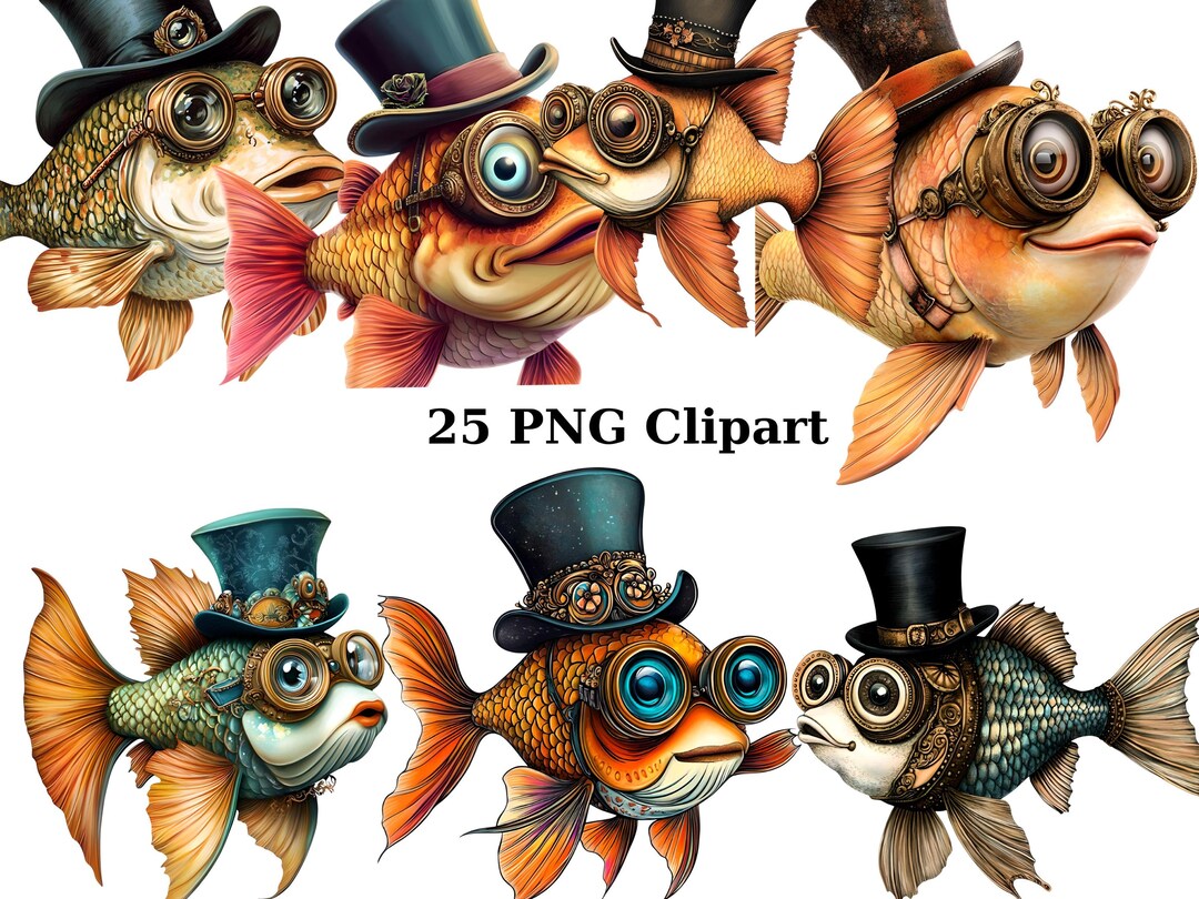 25 Gentleman Fish Watercolor Clipart, Whimsical Clipart, PNG Individual ...