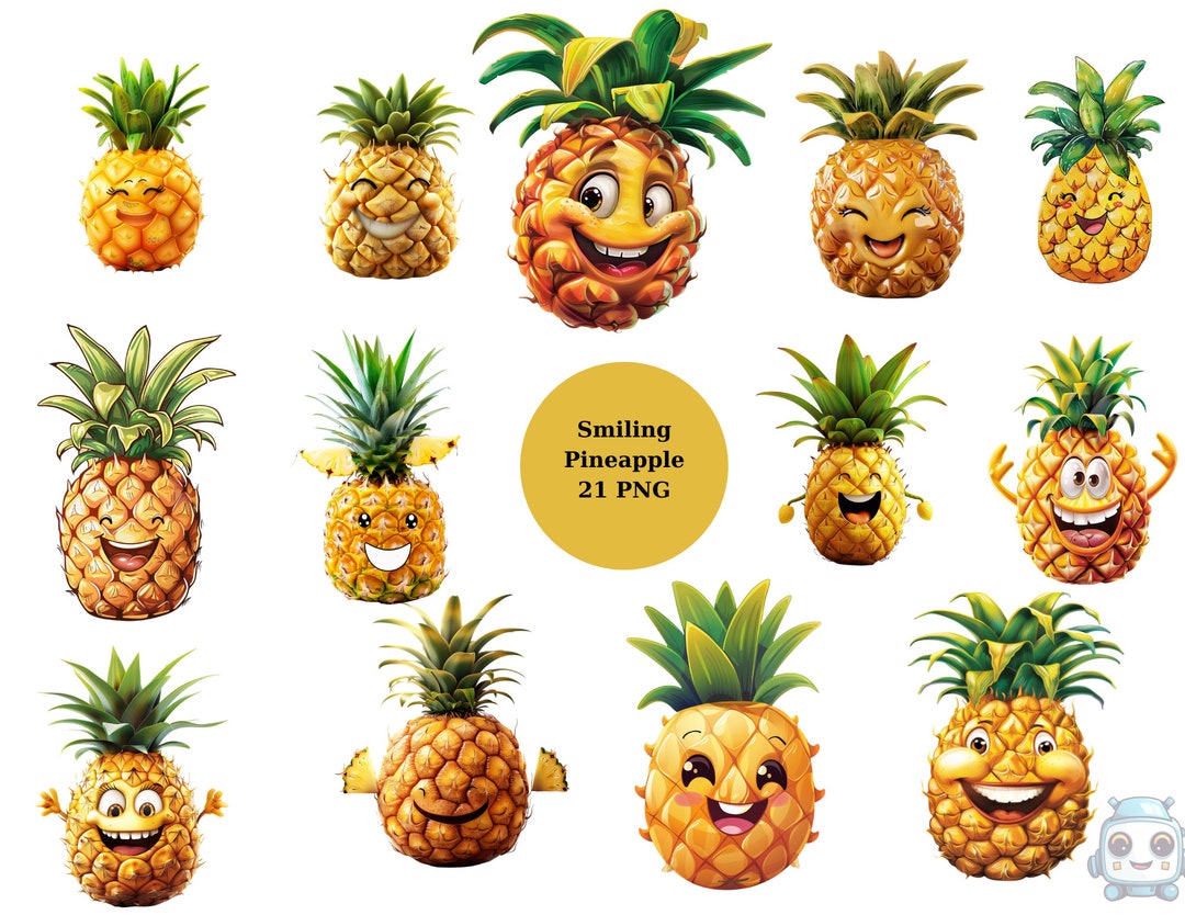 21 Smiling Pineapple Clipart, Fruits Clipart, PNG Individual Images on ...
