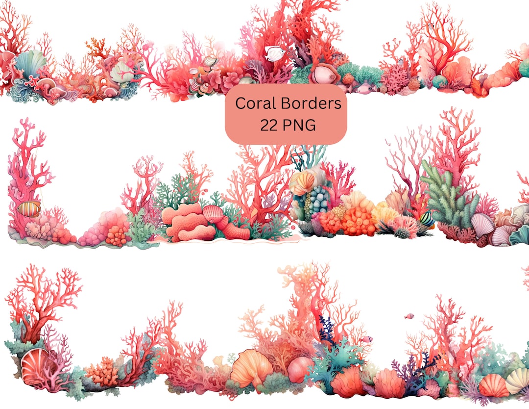 Watercolor Coral Borders Clipart, PNG Digital Files on Transparent ...