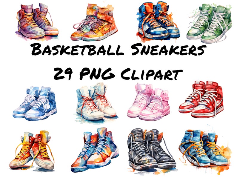 Watercolor Basketball Sneakers Clipart, Transparent Background, High ...