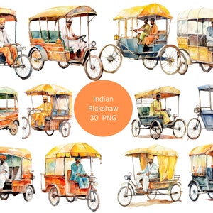 30 Indian Rickshaws Watercolor Clipart, India Clipart, PNG Individual ...