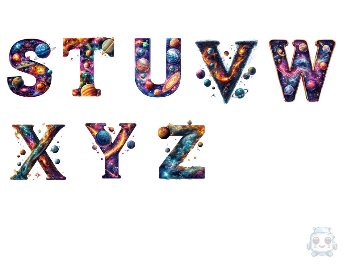 Galaxy Space Alphabet Clipart - Planets & Stars Cosmic Letters PNG ...