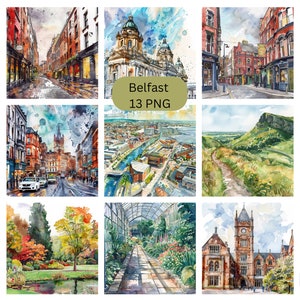 Watercolor Belfast Clipart, PNG Individual Images on Transparent ...