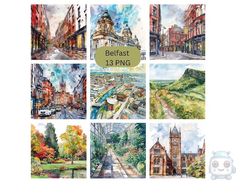 Watercolor Belfast Clipart, PNG Individual Images on Transparent ...