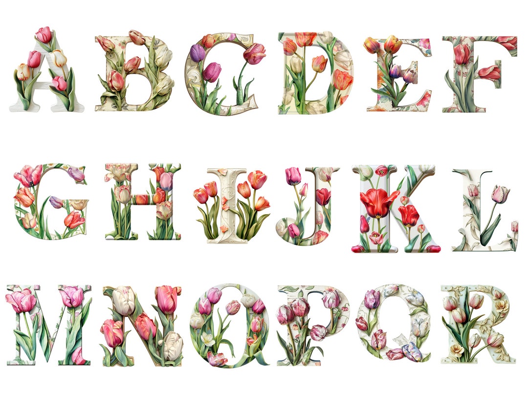 Watercolor Tulips Alphabet Clipart, PNG Individual Images on ...