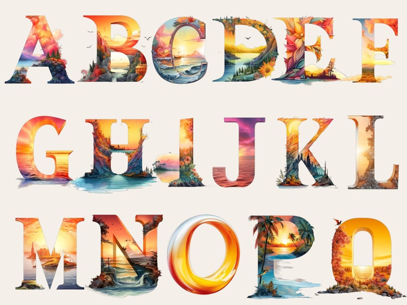 Sunrise Alphabet Clipart Alphabet Transparent Background - Etsy