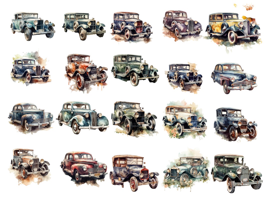 Watercolor Vintage Cars Clipart, PNG Digital Images, Transparent ...