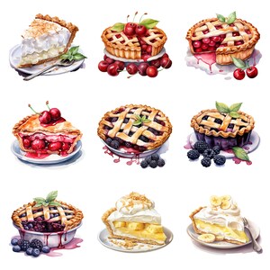 Watercolor Fruit Pies Clipart, PNG Individual Images on Transparent ...