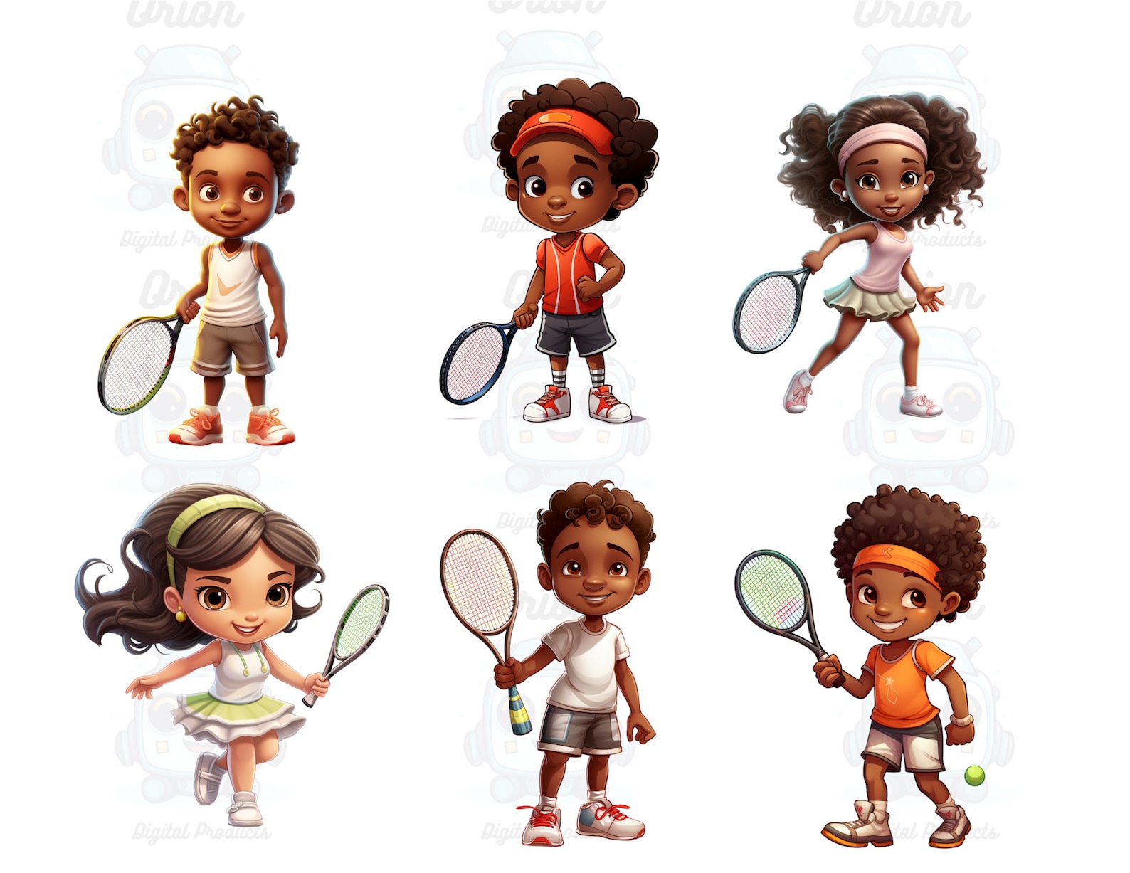 Animated Tennis Players Clipart PNG Digital Files on a White - Etsy