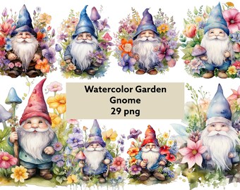 Watercolor Garden Gnomes Fantasy Floral Spring Clip Art Graphics in PNG ...