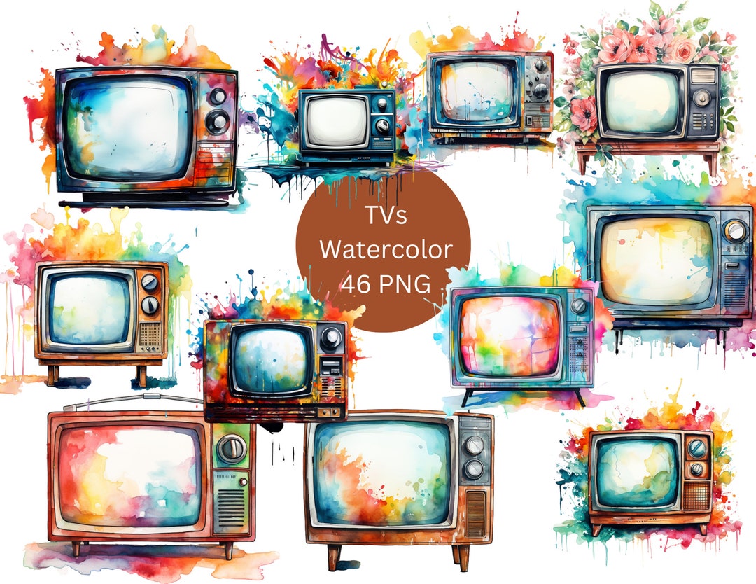 Watercolor Television Clipart, Tvs Clipart, PNG Digital Files on ...