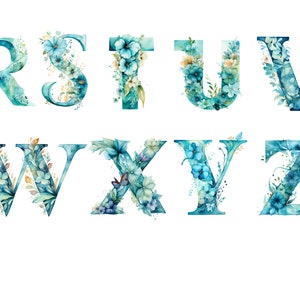 Watercolor Floral TURQUOISE Alphabet Clipart , Floral Alphabet ...