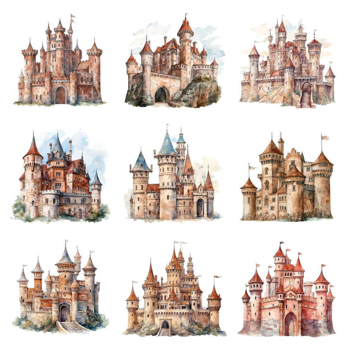 29 Medieval Castles Watercolor Clipart, Medieval Clipart, PNG ...