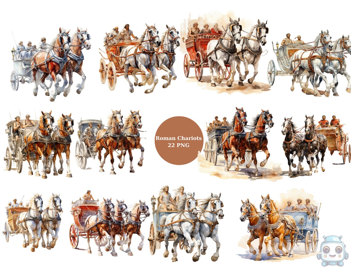 22 Roman Chariots Watercolor Clipart, Chariots Clipart, PNG Individual ...
