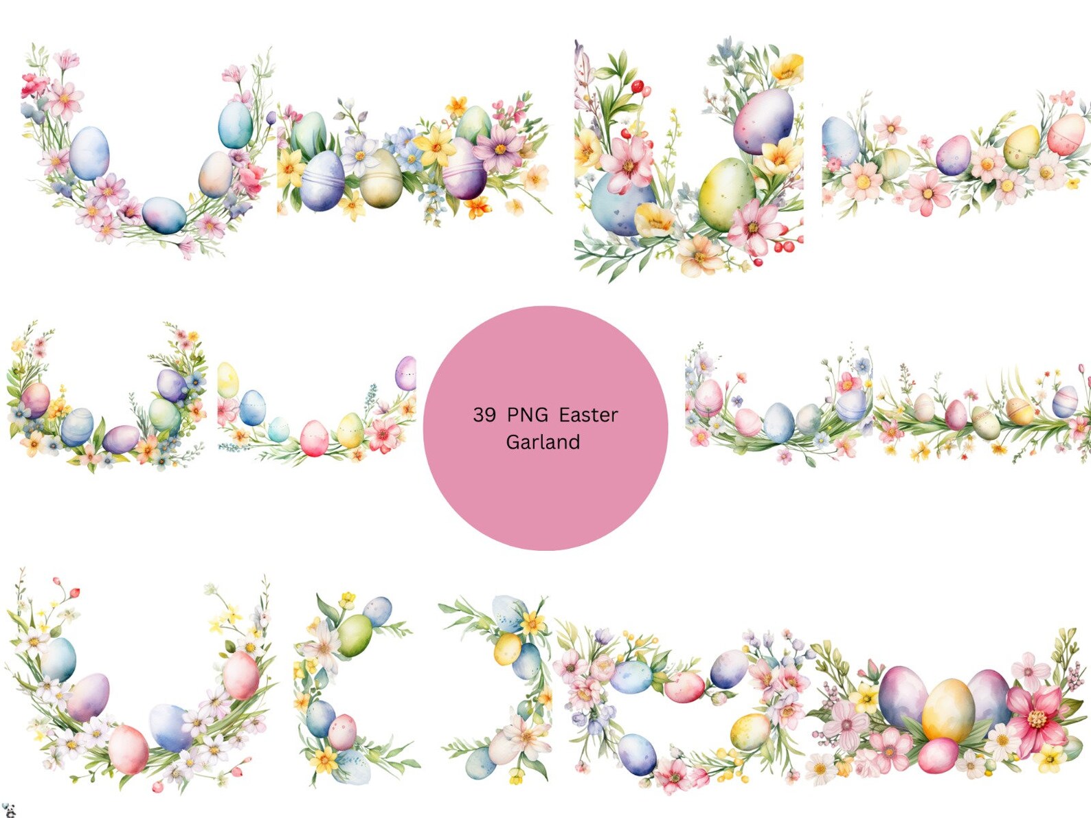 39 Easter Garlands Watercolor Clipart, Easter Clipart, PNG Individual ...