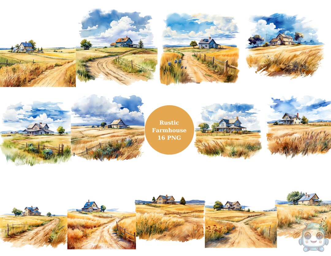 16 Rustic Farmhouse Watercolor Clipart, Rustic Clipart, PNG Digital ...