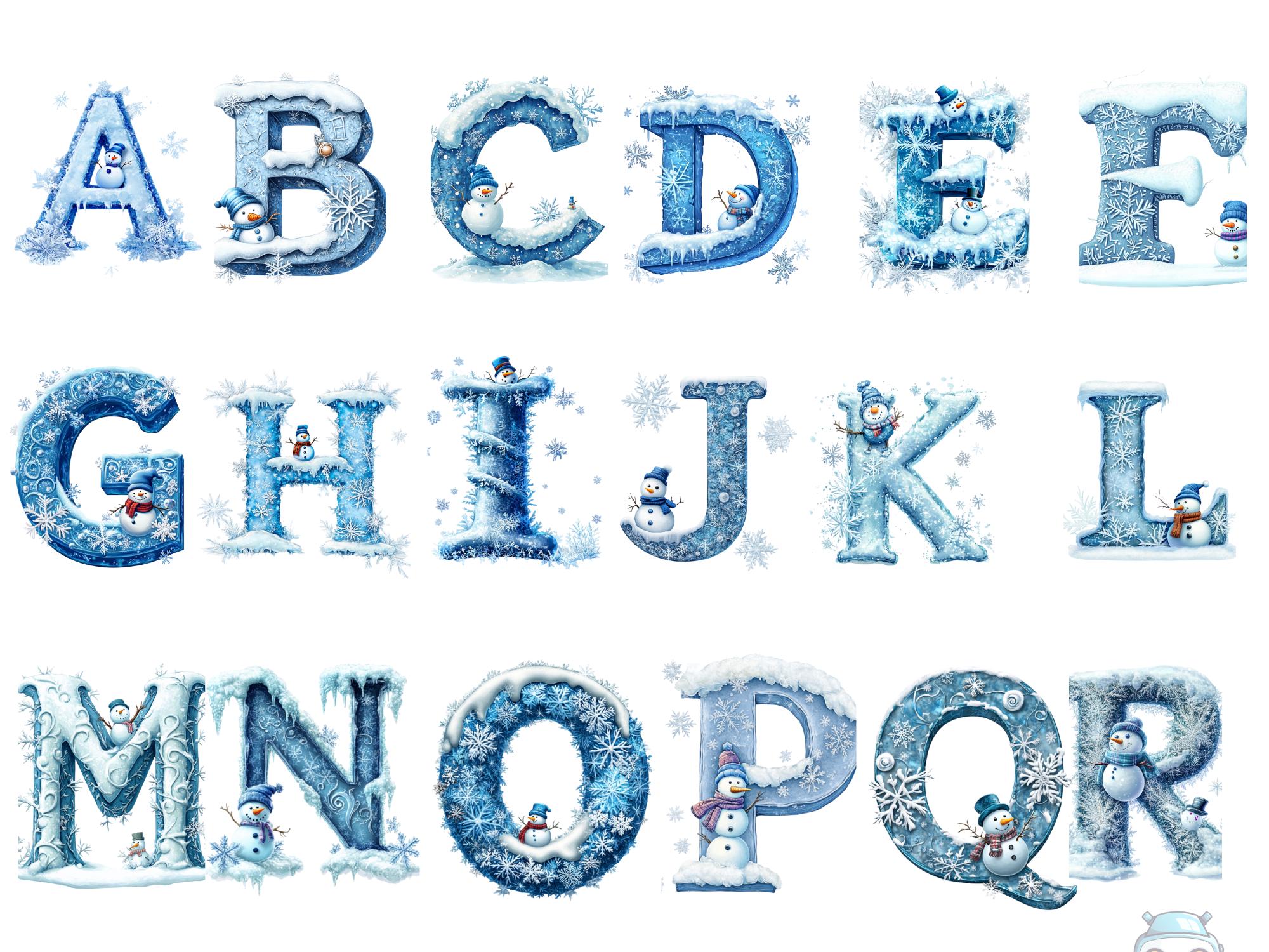Winter Snowman Alphabet Clipart - Frosty Snow Letters PNG Individual ...