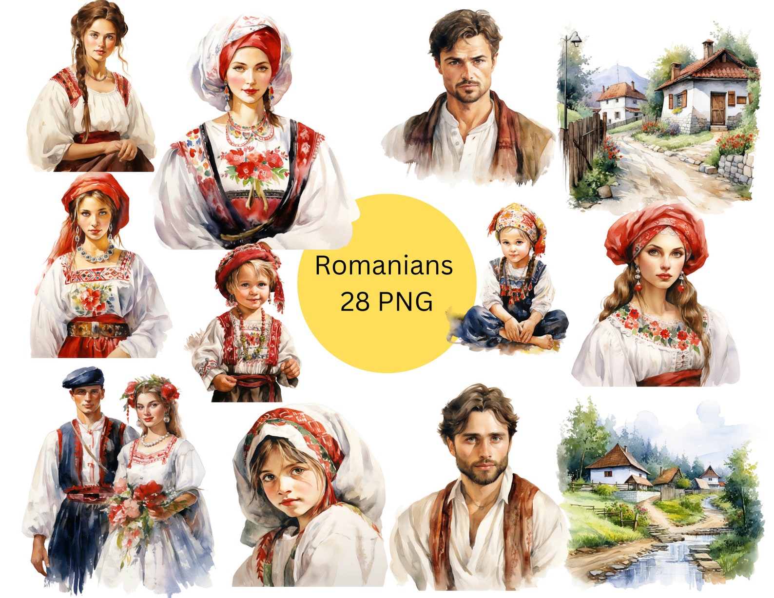 Watercolor Romanians Clipart PNG Files on a Transparent - Etsy
