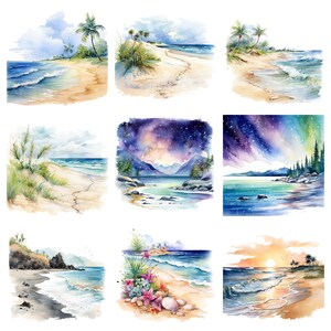 Watercolor Beaches Clipart, PNG Digital Files on Transparent Background ...