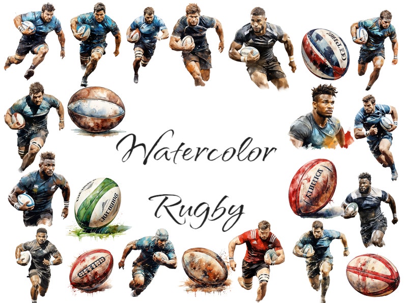 Watercolor Rugby Clipart PNG Digital Files on a Transparent - Etsy UK