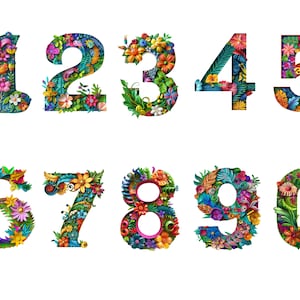 Exotic Flowers Numberst Watercolor, Exotic Numbers, Transparent ...