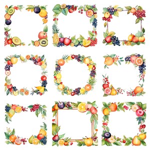Watercolor Fruit Frames Clipart, Logo Clipart, PNG Digital Files on ...
