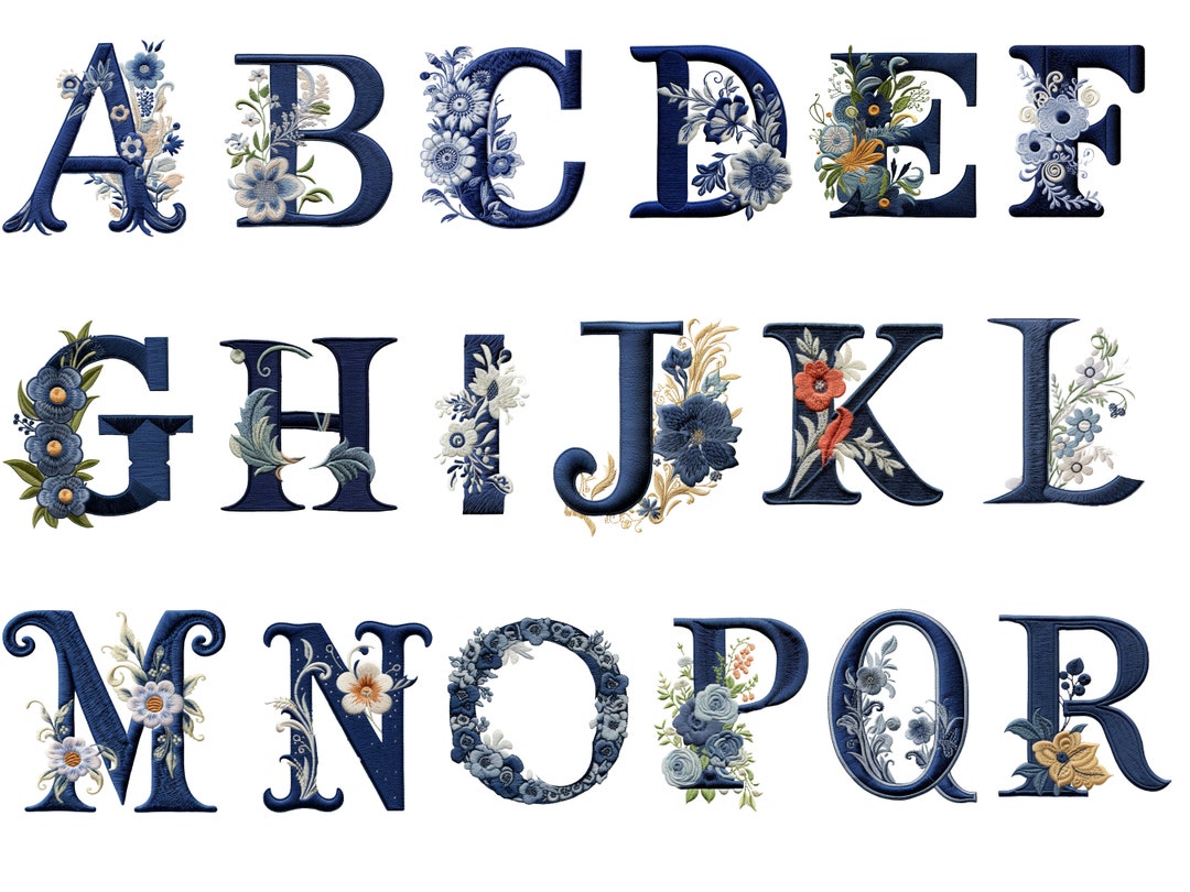 Embroidered Floral Alphabet, Letters Png, Alphabet Png, Instant ...