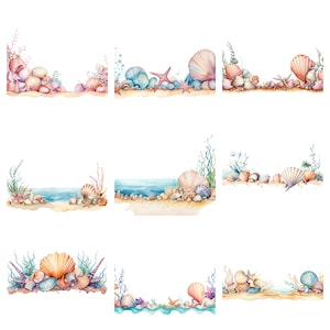 Watercolor Seashell Borders Clipart, PNG Digital Files on Transparent ...