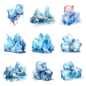 Watercolor Ice Clipart, PNG Digital Files on Transparent Background ...