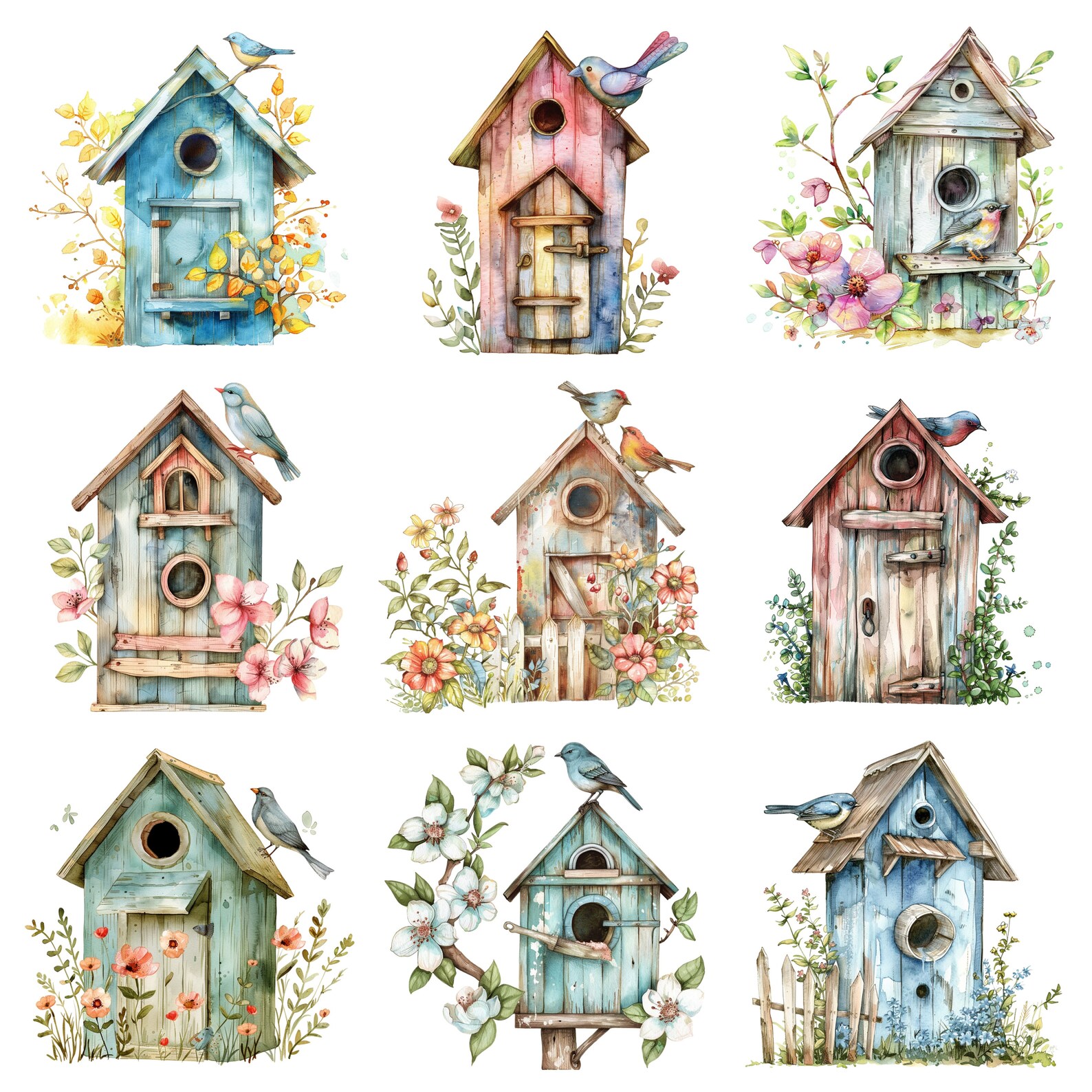 35 Watercolor Birdhouse Clipart, PNG Individual Images on Transparent ...