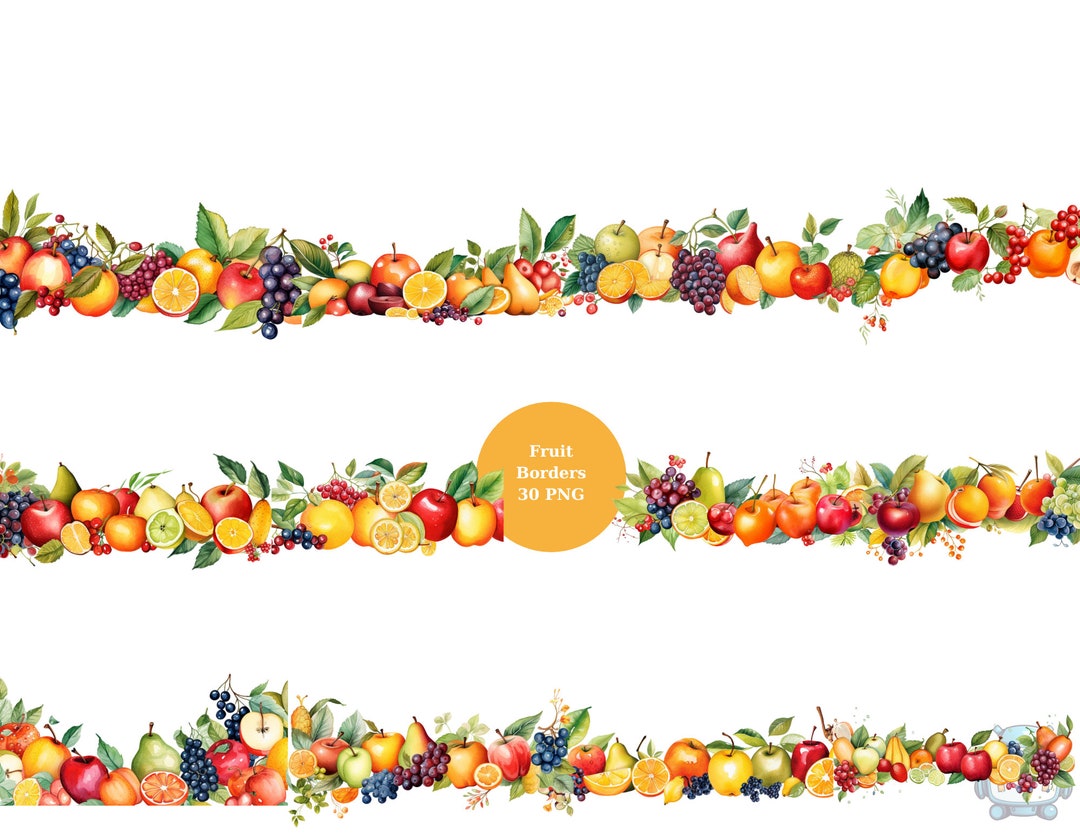 30 Fruit Borders Watercolor Clipart, Border Clipart, PNG Individual ...