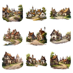 15 Medieval Villages Clipart, Medieval Clipart, PNG Individual Images ...