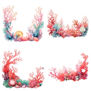 Watercolor Coral Borders Clipart, PNG Digital Files on Transparent ...