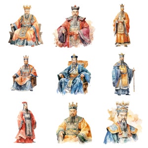 28 Chinese Emperors Watercolor Clipart, China Clipart, PNG Individual ...