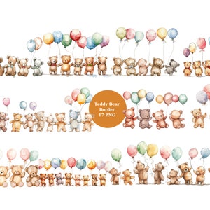17 Teddy Bear Borders Watercolor Clipart, Border Clipart, PNG ...