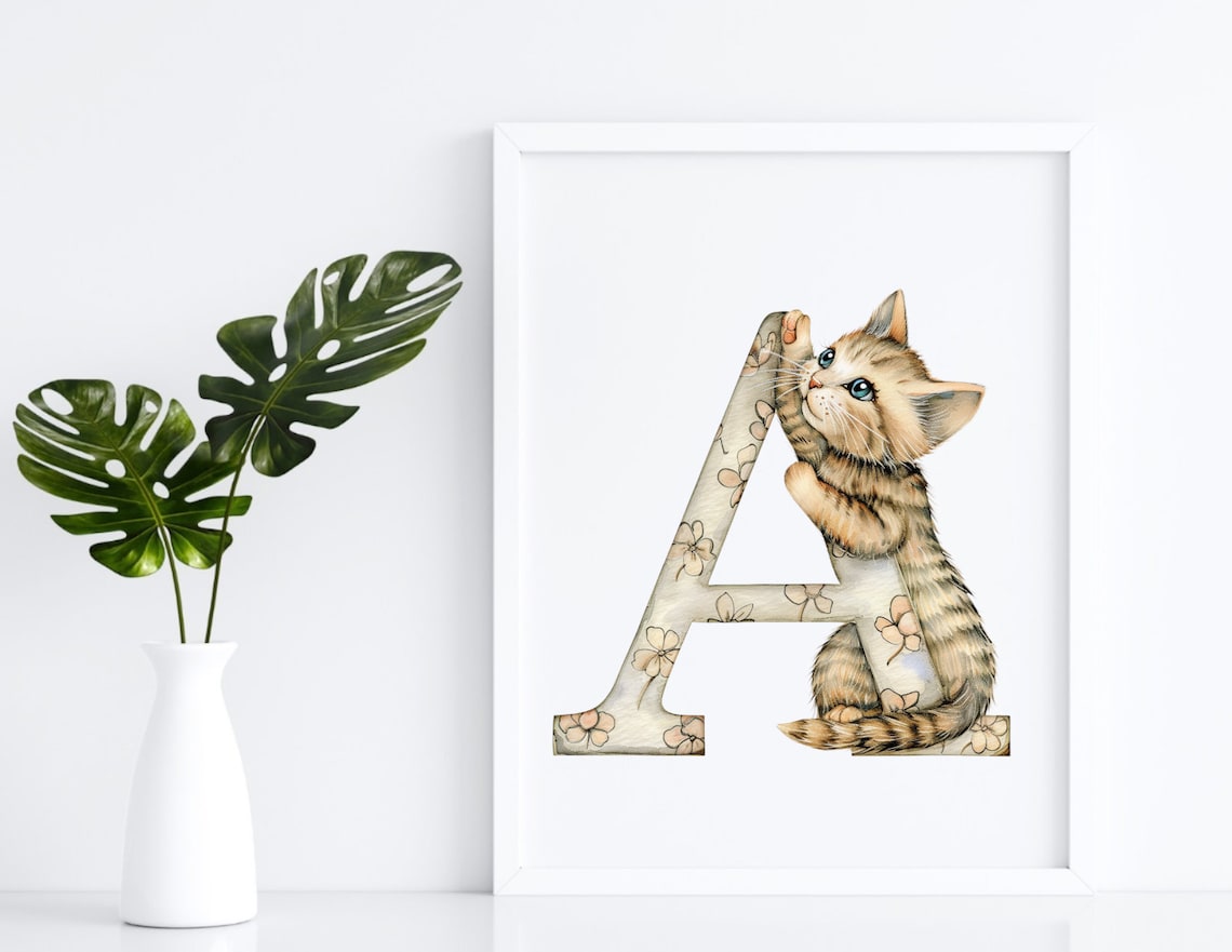 Watercolor Cat Alphabet Clipart, Cat Letters PNG Digital Files on ...