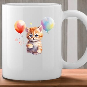 Cute Kittens With Balloon Watercolor Clipart, Baby Animals, PNG Digital ...