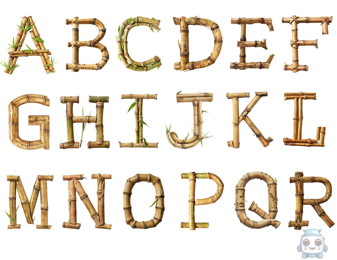 Clipart Bamboo Alphabet, PNG Digital Files on Transparent Background ...