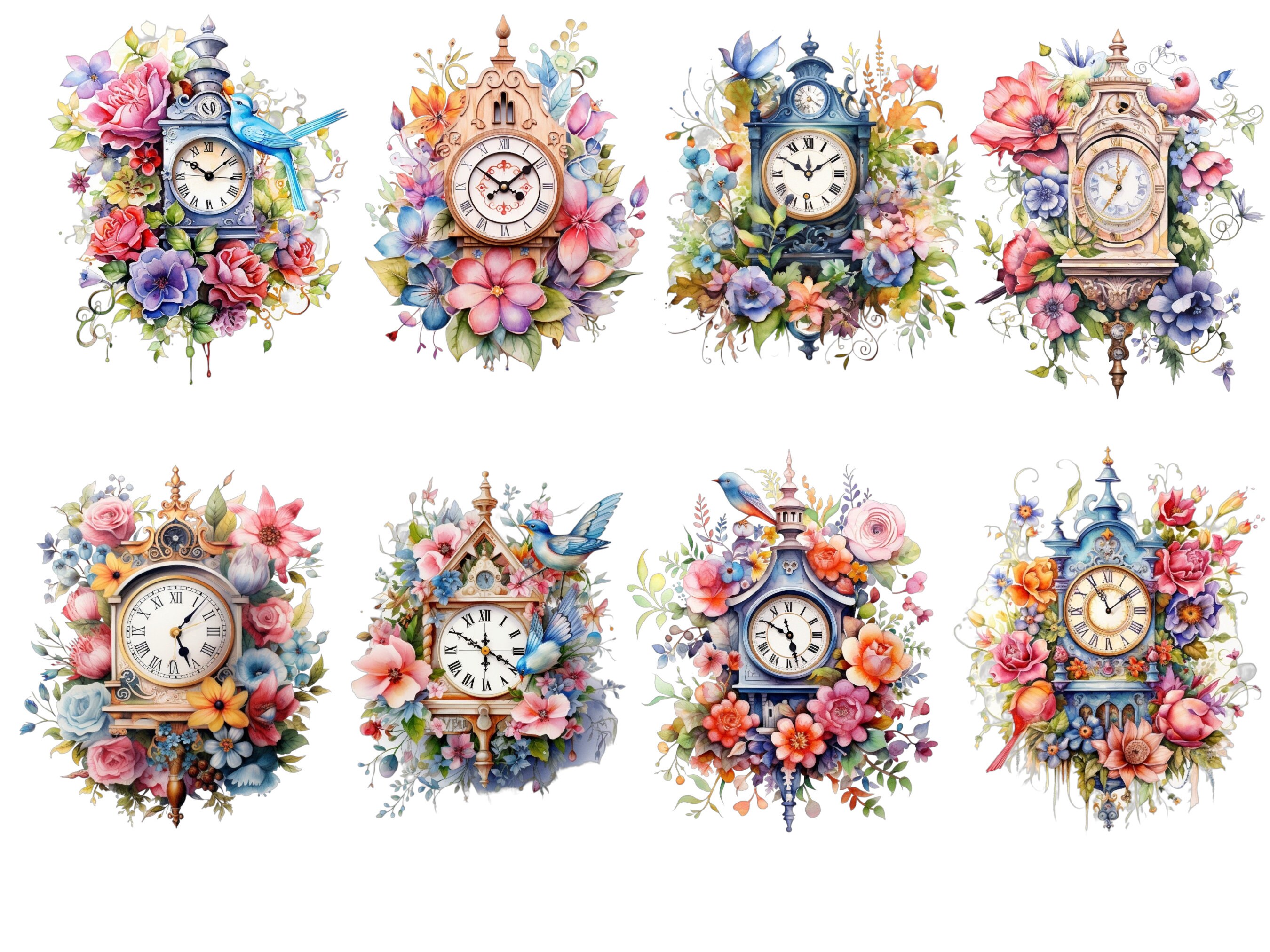 Watercolor Floral Clock Clipart , Transparent Background, High Quality ...
