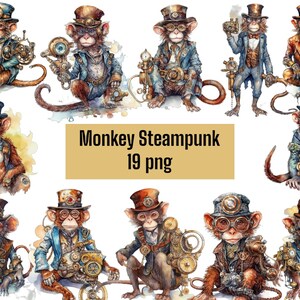 Monkey Steampunk Clipart, PNG Digital Files on Transparent Background ...