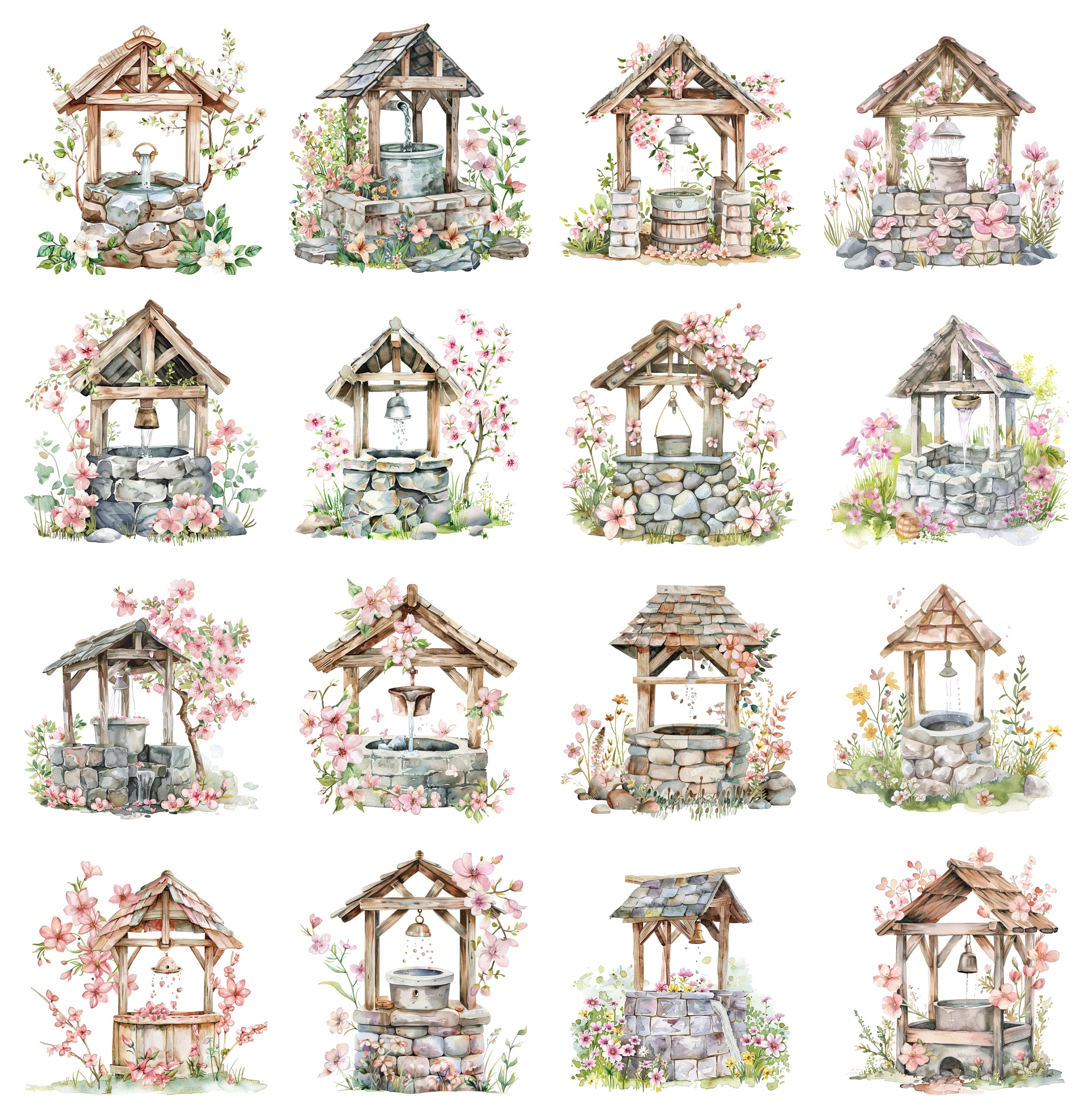 Watercolor Spring Wells Clipart, PNG Digital Files on Transparent ...