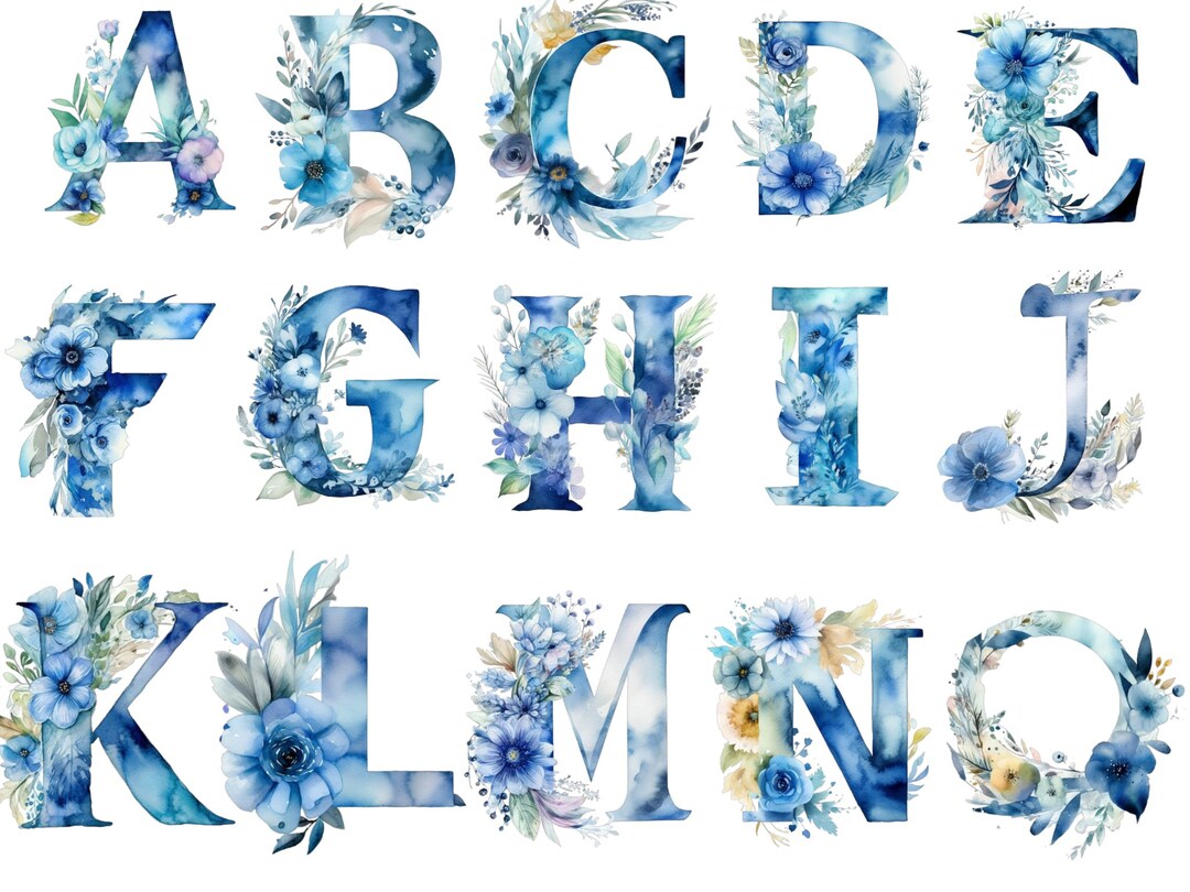 Watercolor Floral Blue Alphabet Clipart , Floral Alphabet, Transparent ...